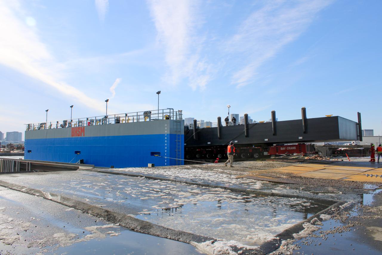 MBTA Ferry Terminal Barges Launched from Dry Dock at Boston Harbor ...