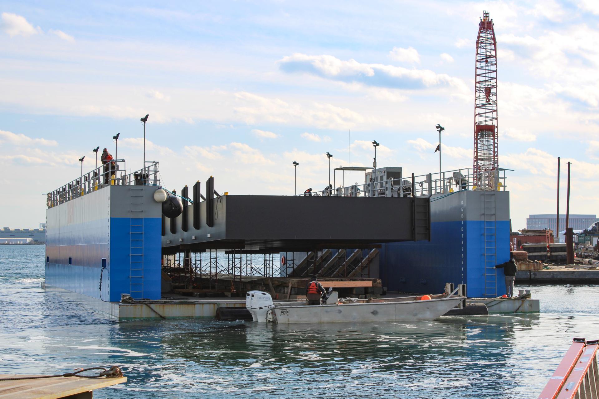 MBTA Ferry Terminal Barges Launched from Dry Dock at Boston Harbor ...
