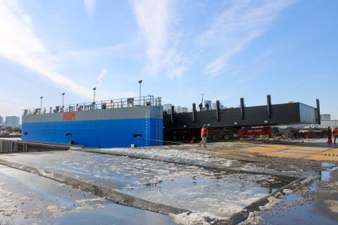 MBTA Ferry Terminal Barges Launched from Dry Dock at Boston Harbor ...